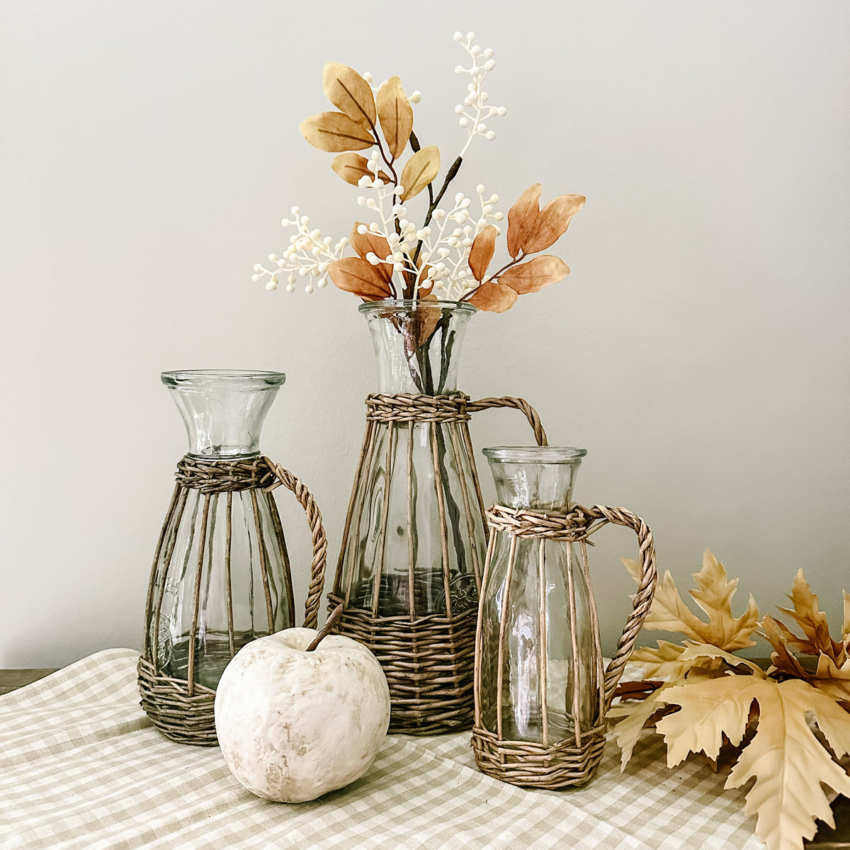 Wicker Wrapped Vase, Set of 3 – One Cottage Way